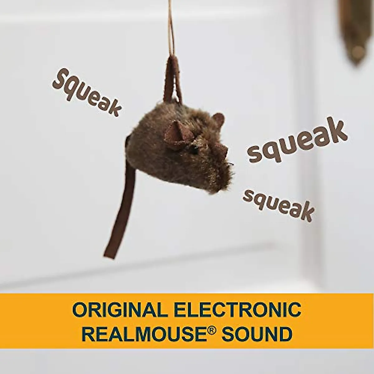 Our Pets Play-N-Squeak Batting Practice Interactive Cat Toy (Cat Toys for Stimulating Play with Real Mouse Sound, Catnip Toys to Entice Hunting Instincts) Brown 4.5 x 1.6 x 7.8 inches