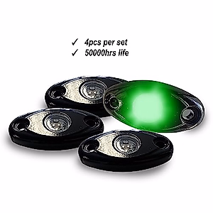 SCSK8 12V MAX Accent Lights 4pcs Set | IP67 Waterproof, 9W, Aluminum Case (ALC-R) | LED Rock Lights Underbody Light for Offroad Truck UTV ATV Boat | Durable Aluminum Case (Green)