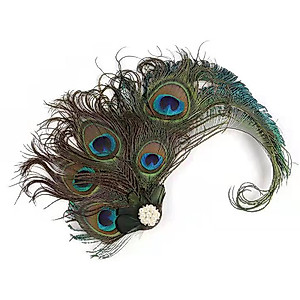 ACTLATI Elegant Peacock Feather Hair Clip Fascinator Hairpin Rhinestones Headband Cocktail Party Girls Women, Green, One Size