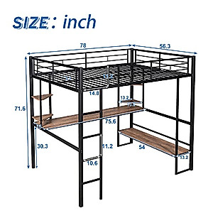 MOEO Twin Over Full L-Shaped Bunk Bed & Twin Size Loftbed with Built-in Desk for Bedroom, Adults, Kids, No Spring Box Required, Black