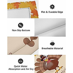 Outdoor Area Rug for Patio,Thanksgiving Day Turkey Fall Maple Camping Rugs Indoor Large Floor Mat 4x6ft,Autumn Orange Pumpkin Fallen Leaves Outside Carpet for Deck RV Picnic Porch Backyard Bedroom