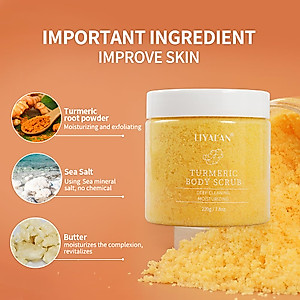Liyalan Turmeric Body Scrub Moisturizing and Exfoliating Body, Face, Hand, Foot Scrub,Nourishes Skin,Deep Cleansing 7.8oz