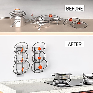 VZINO 2 Pack Pot Lid Organizer Rack for Cabinet Door/Wall, No Drilling Adhesive Wall/Door Mounted Pot and Pan Lid Holder, Metal with Powder Coating, Black