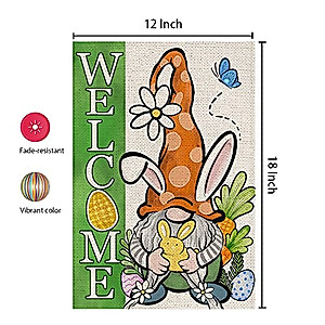 CROWNED BEAUTY Happy Easter Garden Flag Gnome Welcome 12×18 Inch Double Sided Outside Vertical Holiday Yard Decor