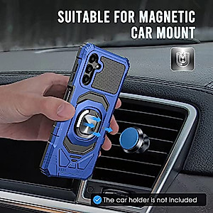 MLDWH for Samsung Galaxy S23 Phone Case with Tempered Glass Screen Protector, Ring Kickstand for Magnetic Car Mount, Heavy Duty Shockproof Cover for Samsung Galaxy S23 (Blue)