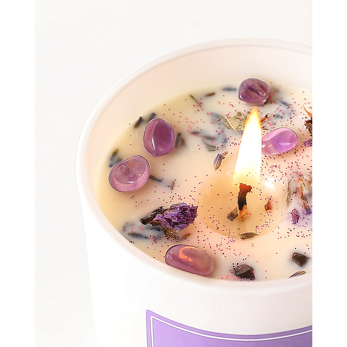 AOOVOO Lavender Scented Candles for Women - Aromatherapy Candle with Crystals Inside, 7oz Soy Candles for Home Scented, Christmas Birthday Gifts Candle for Women Mom