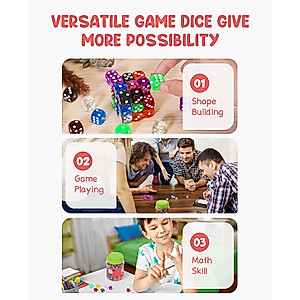 JoyCat 16mm 6 Sided Dice Set Standard Game Dice Kids for Board Games Dice Games Math Dice for Classroom with Storage Bucket (100, Translucent)