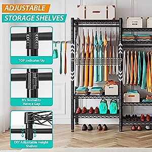 PUNION Clothing Rack 7 Tiers Heavy Duty Clothes Rack with 2 Hanging Rods, Wire Garment Racks for Hanging Clothes, Large Portable Metal Wardrobe Clothes, 48"L X 16"W X 71"H, Max Load 620lbs Black, GR7E