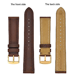 BISONSTRAP Vintage Watch Straps with Gold Buckle, Leather Replacement Band 20mm (Dark Brown)