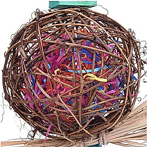 Kassbest Bird Parrot Chewing Toys,Natural Rattan Ball Shredder Toy Cage Foraging Shredder Toy and Bird Beak Grinding Stone Lava Block Calcium Supplement for Budgie Lovebirds Conures Parakeet 2 Pack