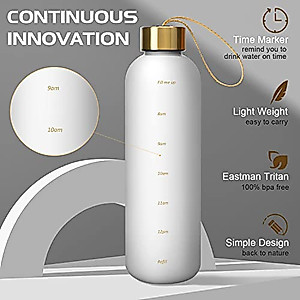 Opard 27oz Water Bottles with Times to Drink - Reusable Motivational Water Bottle with Time Marker and Strap - BPA Free Frosted Plastic - Gym, Sports, Travel (800ml)