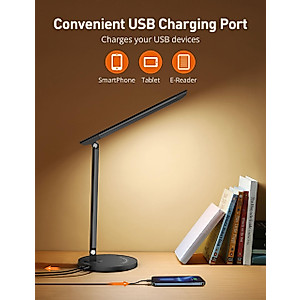 soysout LED Desk Lamp, Eye-Caring Table Lamp with USB Charging Port, 5 Lighting Modes with 7 Brightness Levels, Touch Control, 12W (Black)