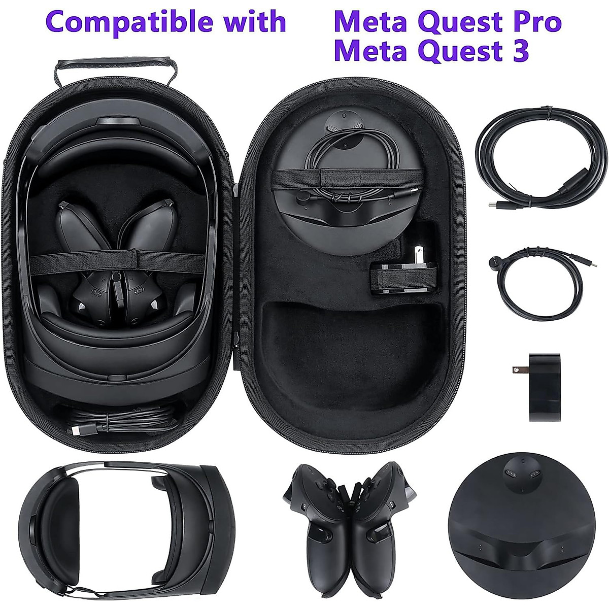 co2CREA Hard Case Compatible with Meta Quest 3S / Meta Quest 3 / Meta Quest Pro Virtual Reality VR Headset