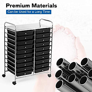 RELAX4LIFE 20 Drawers Storage Cart W/Rolling Wheels Semi-Transparent Multipurpose Mobile Rolling Drawer Cart for School, Office, Home, Beauty Salon Files Arrangement Storage Organizer Cart (Black)