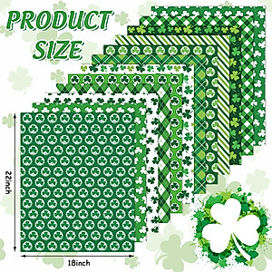 Whaline 12Pcs St. Patrick's Day Cotton Fabric Bundles Green Shamrock Plaid Fat Quarters Lucky Clover Quilting Patchwork for Irish Holiday DIY Sewing Craft Decor, 18 x 22 Inch