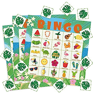 WATINC 41pcs Hawaiian Bingo Game, Tropical Summer Party Games with 24 Players, Hawaiian Bingo Cards for Kids School Classroom Party Supplies Activity, Luau Party Favors Gifts for Kids Toddlers
