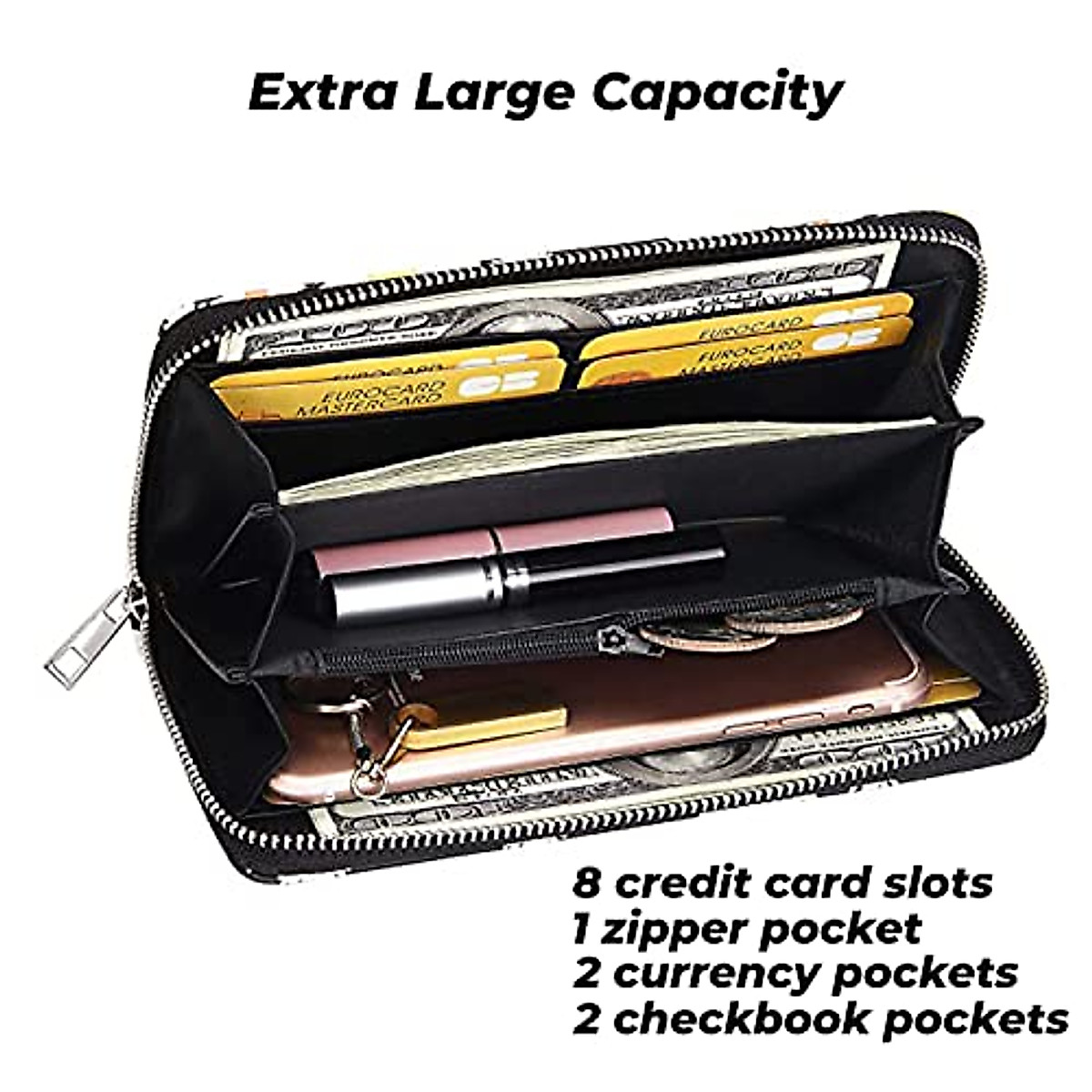 Sloth Printed Women's Long Wallet Zip Around PU Leather Phone Clutch Travel Card Holder Cute Animal Purse