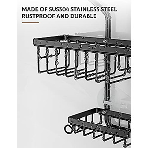 HYSEYY Shower Caddy Over Shower Head Hanging Shower Caddy for Bathroom, No Drilling Rustproof Stainless Steel Hanging Shower Organizer with Soap Holder, 10 Hooks, Large Capacity for Whole Family