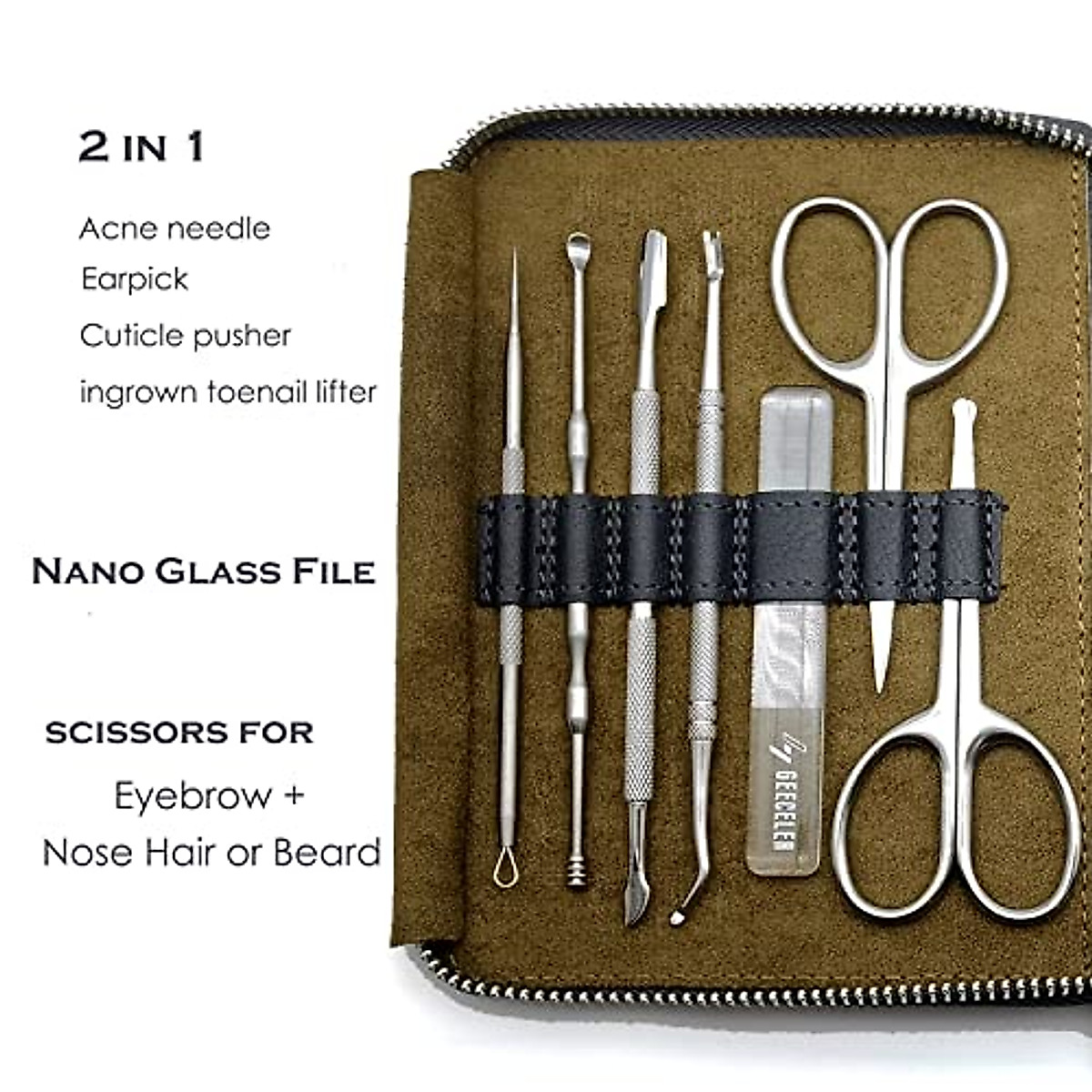 Geeceler Manicure Pedicure Grooming Kit 12 Pcs, Professional Nail Clippers Set with Case, Gift for Men/Dad/Women(Black)