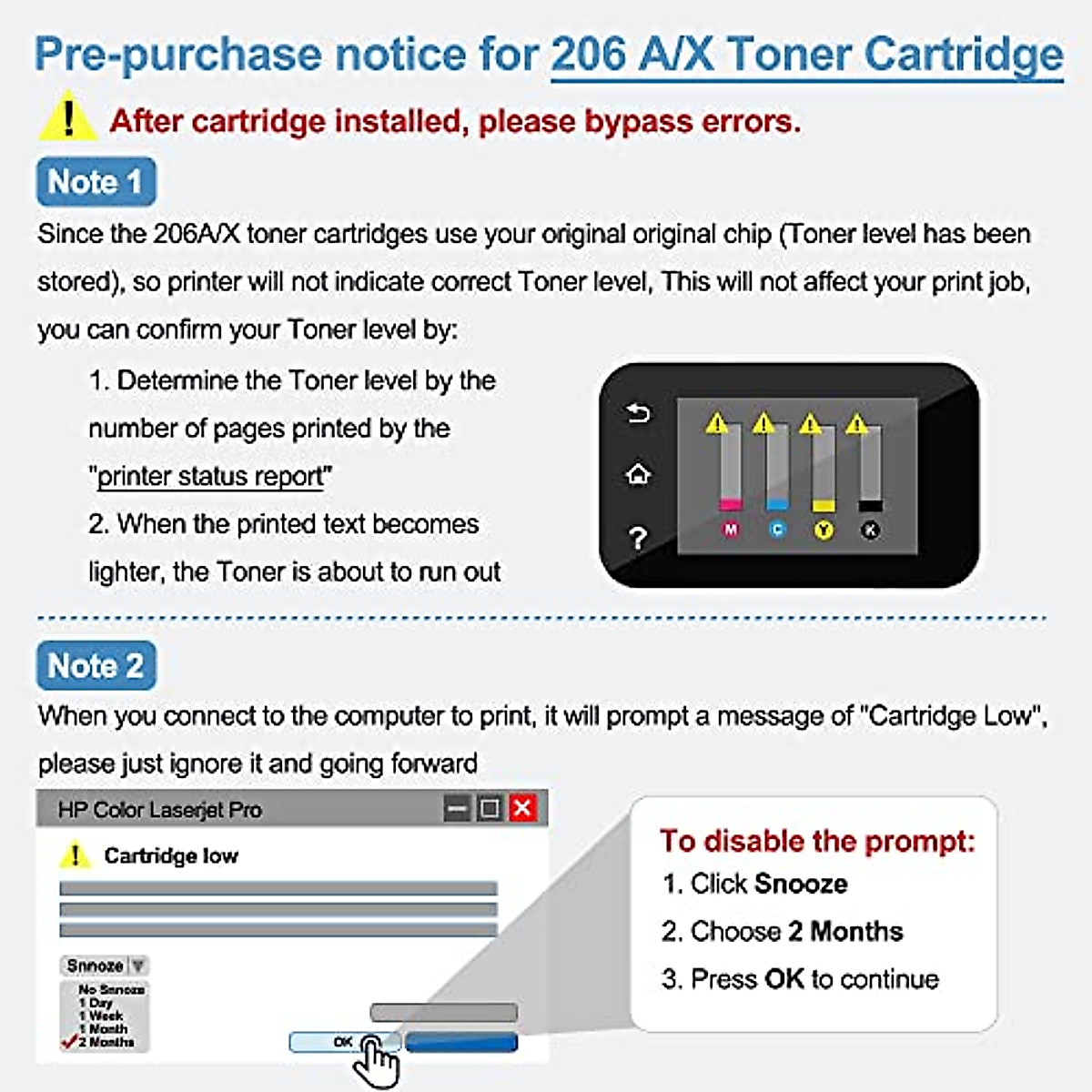 MxVol (206A NO Chip) Compatible Toner Cartridge Replacement for HP 206A 206X W2110A W2110X for HP Laserjet Pro MFP M283fdw M283cdw M255dw M282nw M283 M255 M282 Series Printer (KCMY, 4-Pack)