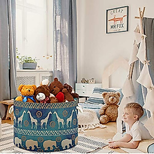 visesunny African Tribal Ethnic Elephant And Deer Collapsible Large Capacity Basket Storage Bin with Durable Cotton Handles, Home Organizer Solution for Office, Bedroom, Closet, Toys, Laundry
