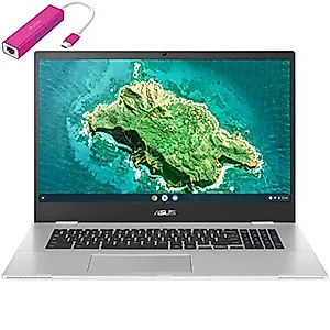 ASUS Chromebook 17.3" FHD Laptop Computer, Intel Celeron N4500 Processor up to 2.8GHz, 4GB LPDDR4 RAM, 32GB eMMC, WiFi 6, Bluetooth 5.2, Webcam, Transparent Silver, Chrome OS, ipuzzle Type-C HUB