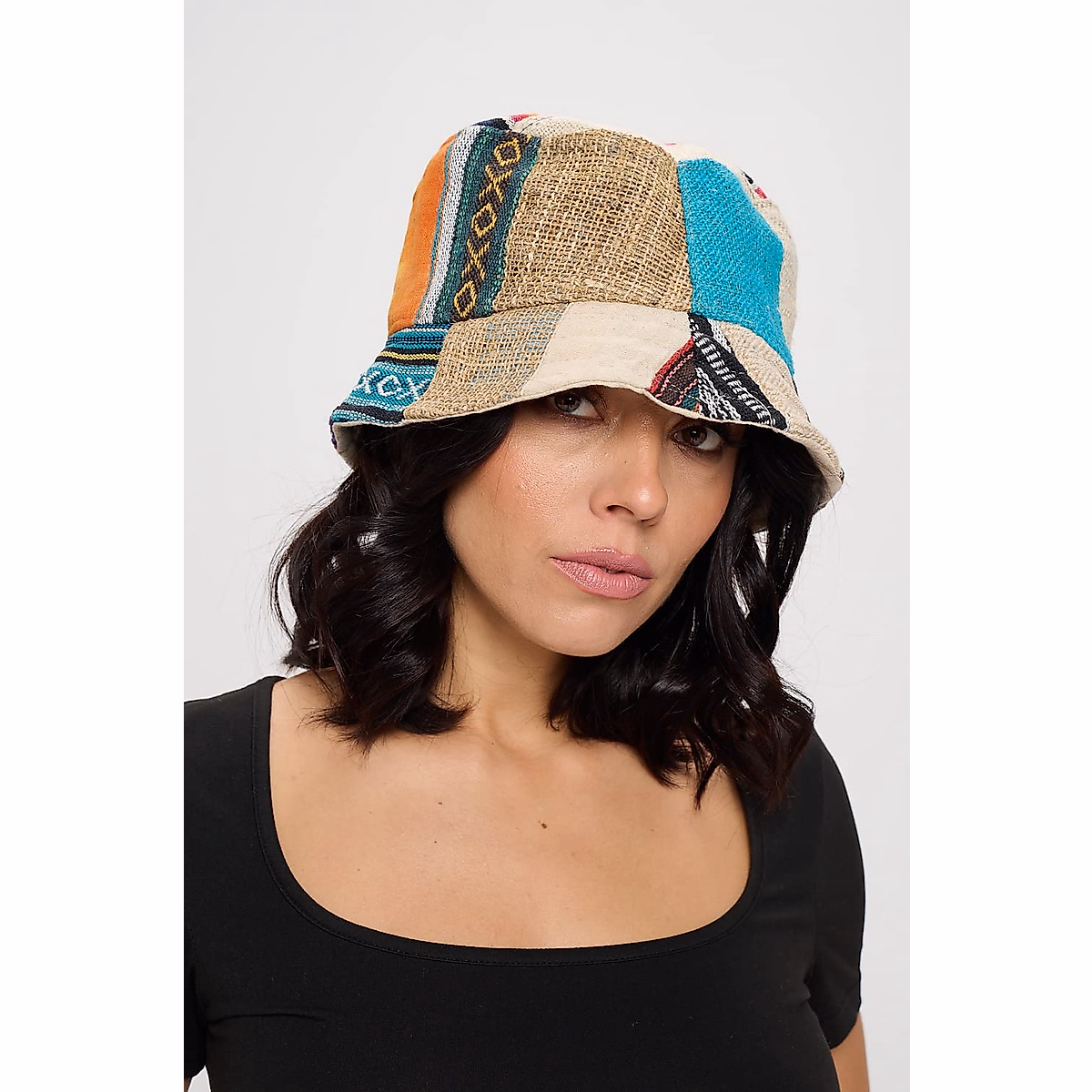 Patchwork Hemp Bucket hat with Secret Pocket, Hippie hat, freespirit Fabric, Handmade Patchwork hat, Organic THC Free Hemp Multi