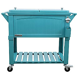 Permasteel PS-203F1-TEAL-AM 80 Quart Portable Rolling Patio Cooler, Teal