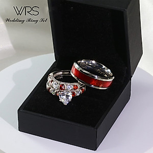 Wedding Ring Sets His and Hers Promise Ring Couples Bridal Sets Women 925 Sterling Silver Heart Cz Man Tungsten Carbide Wedding Bands