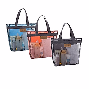 XZJMY 3 Pieces Mesh Shower Caddy Tote Bag,Portable Shower Tote,Mesh Shower Caddy Basket,10.6x11.8'' Quick Dry Shower Bag for Dorm College Gym Camping Bathroom