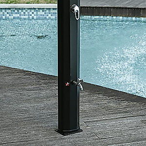 Outsunny 7ft Outdoor Solar Heated Shower with 360 Rotating Shower Head, Foot Shower Faucet, Temperature and Pressure Adjustable, Holds 9.2 Gallons for Backyard Pool