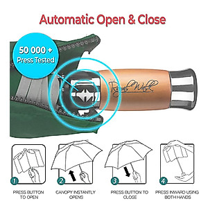 Royal Walk Windproof Folding Travel Umbrella Compact and Strong Luxurious Real Wood Handle Automatic Open Close Vented Double Canopy for Men and Women
