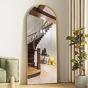 Floor Mirror, 64"x21" Gold Full Length Mirror, Arched Mirror Full Length, Freestanding Mirror, Arch Floor Length Mirror with Thin Aluminum Frame Hanging or Leaning, Wall Mounted Mirror for Bedroom