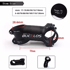 BUCKLOS Road Bike Stem 31.8 60mm 70mm 80mm 90mm 100mm 110mm 120mm 6 17 Degree - 3K Carbon Fiber + Aluminum Road Mountain Bike Stem Superlight Strengthen, fit 31.8mm Handlebar Stem 28.6mm Fork.