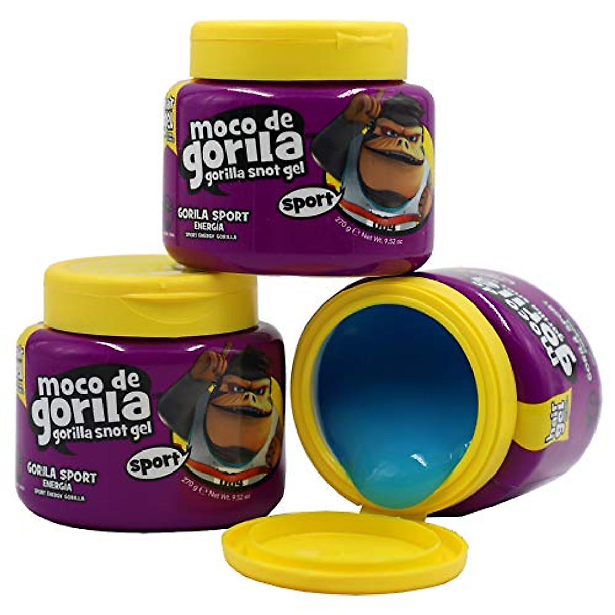 Moco de Gorila Gorilla Snot Gel Sport Energy Hair Styling Hair Gel, Reactivatable with water, Long-lasting Hold, 3-Pack of 9.52 Oz Each, 3 Jars