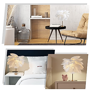 Ruconla Ostrich Feather Table Lamp with Plug in Wire, Modern Feather Lamp 5-Light Bedside Table Lamp, Golden Lamp Body for Bedroom Nightstand Lamp Desk Night Light (White)
