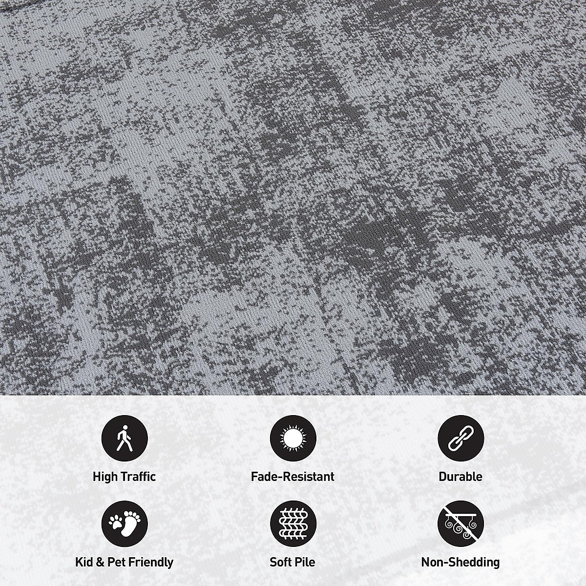 Rugshop Contemporary Distressed Bordered Soft Area Rug 5' x 7' Gray