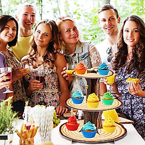 Wooden Cupcake Stand Decoration 3 Tier Western Party Cake Holder Woodland Baby Shower Rustic Wood Cupcake Stand Decor for Camping Birthday Party Woodland Animals Hunting Forest Safari Party Supplies