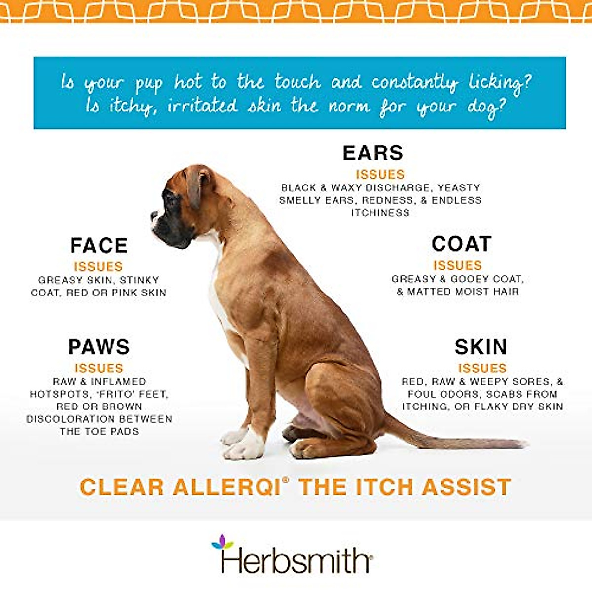 Herbsmith Clear Allerqi – Allergy Aid for Cats & Dogs – Pet Allergy Support – Anti Itch Pills for Dogs & Cats - 90 Tablet