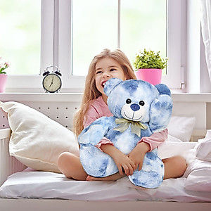 BenBen Teddy Bear Stuffed Animal, 23 inch Tie-Dye Stuffed Bear Plush Toy with Bow Tie, Blue and White, Cute Plushies Gifts, Easter Decorations