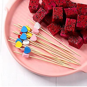 100 Pack Fruit Toothpicks, Heart-Shaped Bamboo Cocktail Picks, Natural Bamboo Toothpicks for Appetizers Fruit Cake Dessert Barbecue Snacks Sandwiches (Multicolor)