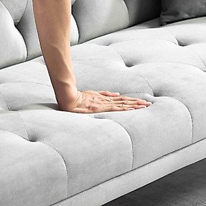 RIDFY Velvet Sofa Bed Futon with 2 Pillows, Modern Convertible Sleeper Couch, Folding Upholstered Recliner Loveseat, 3-Angle Adjustable, 2-in 1Memory Foam Living Seat for Office Studio (Grey)