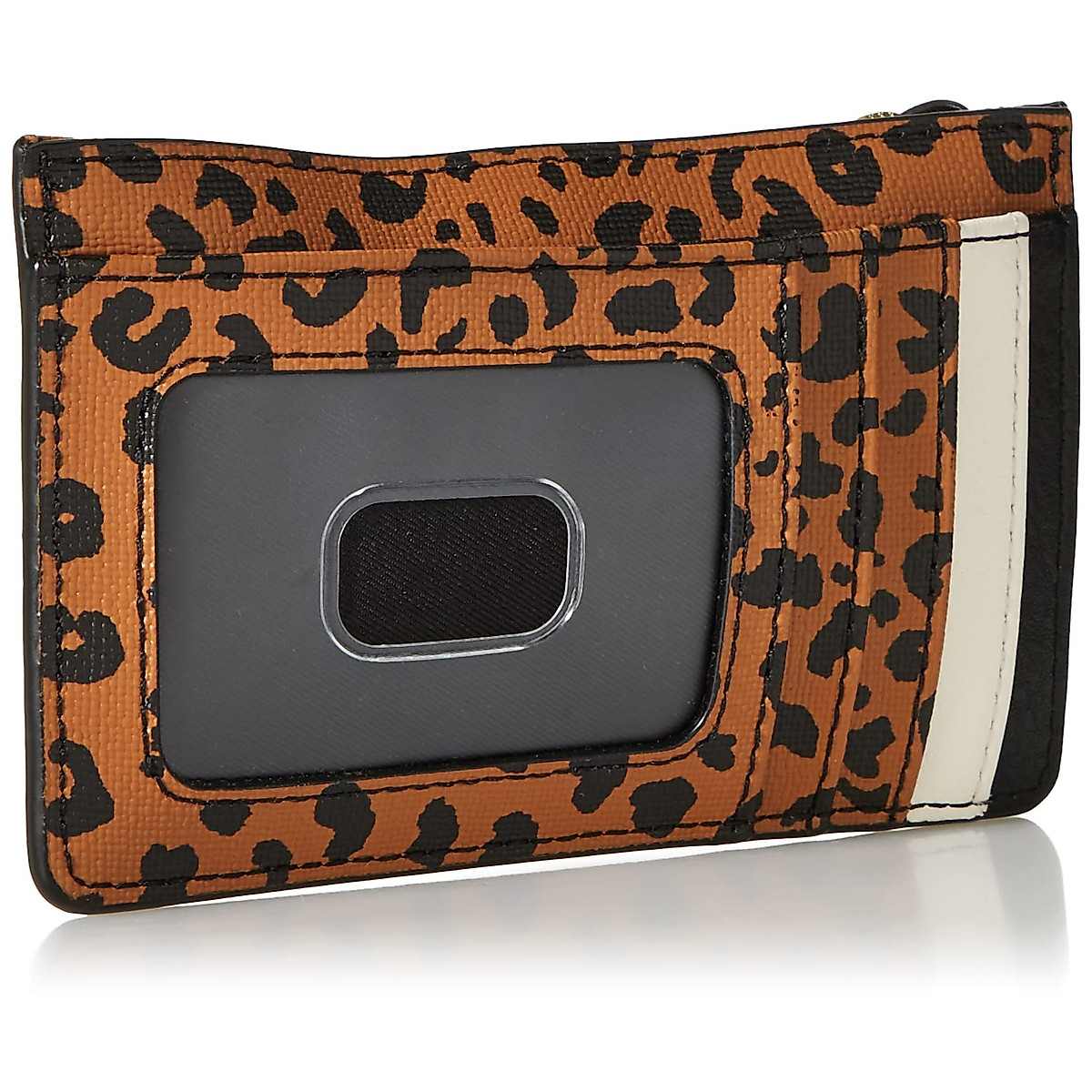 Fossil Women's Logan Faux Leather Wallet Slim Minimalist Zip Card Case with Keychain, Cheetah (Model: SL6356989)