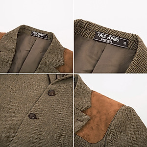 Men's Formal Tweed Patchwork Blazer 2 Button Wool Blend Sport Coat Coffee L