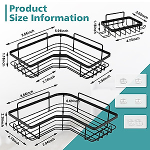 SOLY Corner Shower Caddy,3 Pack Adhesive Shower Corner Organizer Shelves, Rustproof Stainless Steel No Drilling Rack with Hooks&Soap Holder for Bathroom, Countertop and Kitchen