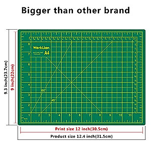 WORKLION Full 9" x 12" Art Self Healing PVC Cutting Mat, Double Sided, Gridded Rotary Cutting Board for Craft, Fabric, Quilting, Sewing, Scrapbooking Project…