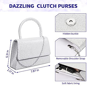 Silver Evening Bag Glitter Party Clutches Handle Women's Evening Handbags Small Bride Wedding Purses for Women Crossbody Cocktail Prom Handbags