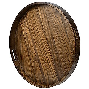 24" x 24" Round Solid Black Walnut Wood Serving Tray Extra Large Ottoman Table Tray Circle Tray with Handle Platter Decorative Tray for Oversized Ottoman