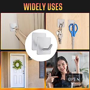 Yaocom 8 Pieces Emergency Fire Blanket Hook Self Adhesive Hooks Small Metal Hooks Stick on Stainless Steel Bathroom Hanger for Hanging Home Bathroom Kitchen Door Emergency Fire Blanket Towel, Silver