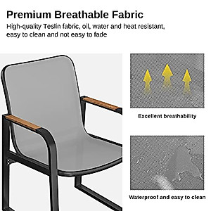 EAST OAK Signature 5 Pieces Outdoor Dining Set, Patio Furniture Set with Finest Teak Wood, Powder-Coated Aluminum Frame Table and Teslin Fabric Chairs, Patio Dining Set for Garden and Yard, Dark Grey